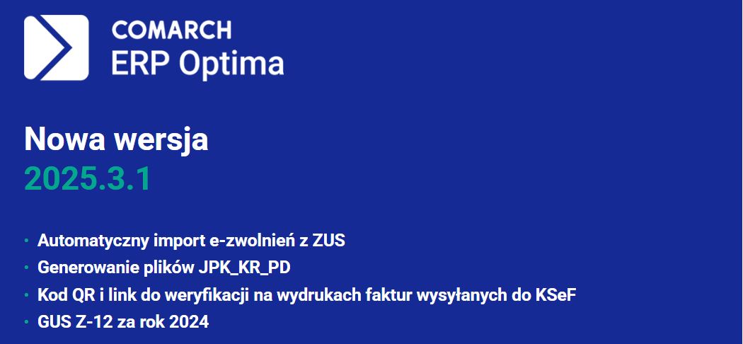 Nowa wersja Comarch ERP Optima 2025.3.1 - jest już dostępna! - Społeczność ERP